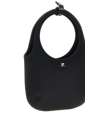 COURREGES Holy Satin Handbag With Metal Logo - Black