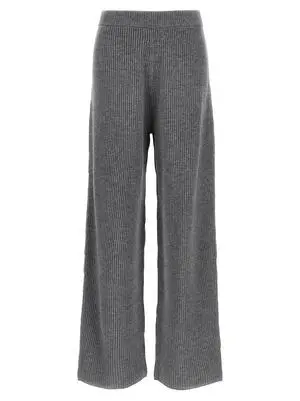Sportmax Ribbed Wool And Cashmere Wide Leg Trousers - Gray