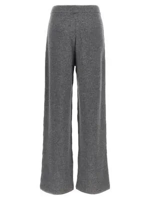 Sportmax Ribbed Wool And Cashmere Wide Leg Trousers - Gray