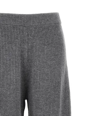 Sportmax Ribbed Wool And Cashmere Wide Leg Trousers - Gray