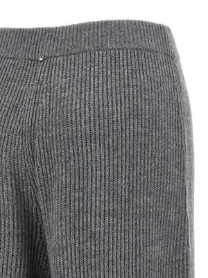 Sportmax Ribbed Wool And Cashmere Wide Leg Trousers - Gray