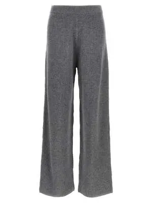 Sportmax Ribbed Wool And Cashmere Wide Leg Trousers - Gray
