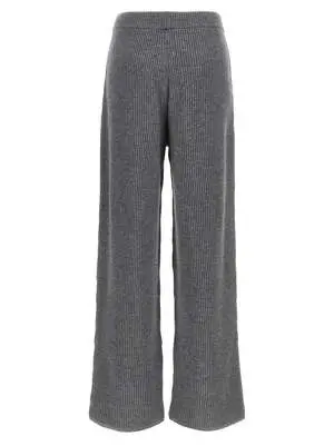 Sportmax Ribbed Wool And Cashmere Wide Leg Trousers - Gray