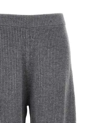 Sportmax Ribbed Wool And Cashmere Wide Leg Trousers - Gray