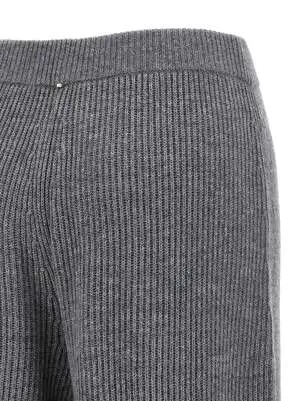 Sportmax Ribbed Wool And Cashmere Wide Leg Trousers - Gray