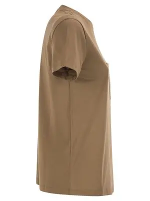 Max Mara Papaia Cotton Jersey T-shirt With Embroidered Monogram Pocket - Brown
