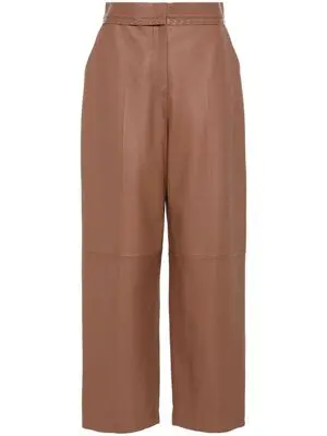 Fendi High-waisted Carrot-fit Leather Trousers - Brown