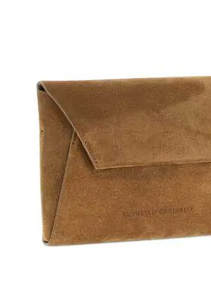 Brunello Cucinelli Suede Clutch With Jewel Decoration - Brown