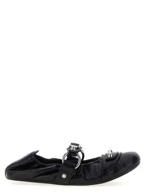 Balenciaga City Ballet Flats With Studs And Buckle Detail - Black