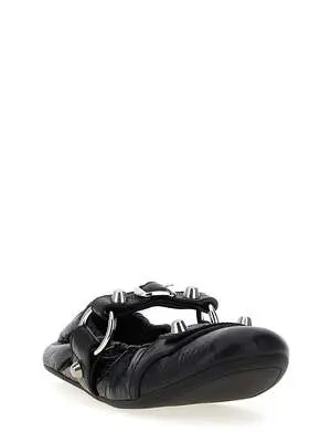 Balenciaga City Ballet Flats With Studs And Buckle Detail - Black