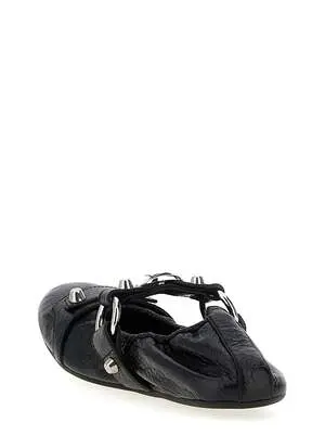 Balenciaga City Ballet Flats With Studs And Buckle Detail - Black