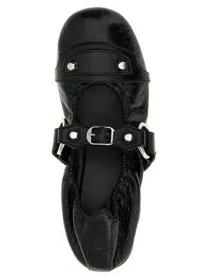 Balenciaga City Ballet Flats With Studs And Buckle Detail - Black