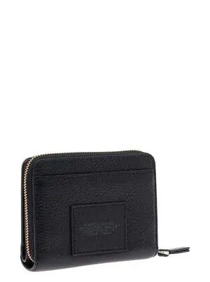 Marc Jacobs Wallet 'the Mini' With Engraved Logo On Front In Black Pebbled Leather For