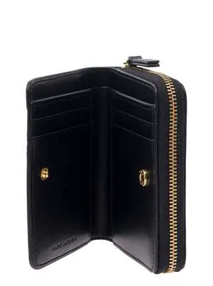 Marc Jacobs Wallet 'the Mini' With Engraved Logo On Front In Black Pebbled Leather For