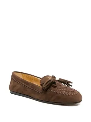 Prada Suede Leather Tassel Detail Loafers