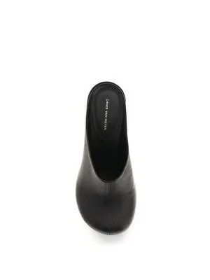Dries Van Noten Leather Mules With Slanted Heel - Black