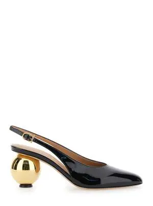 FERRAGAMO Black Patent Leather Slingback Pumps With Spherical Heel - Multicolor