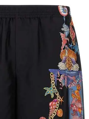 Versace Coral Theatre Print Silk Twill Bermuda Shorts