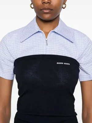Miu Miu Wool Strapless Top With Embroidered Logo