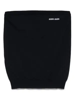 Miu Miu Wool Strapless Top With Embroidered Logo - Multicolor