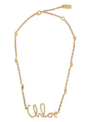 Chloé Gold Tone Brass Script Necklace - Silver