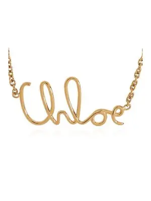 Chloé Gold Tone Brass Script Necklace - Silver