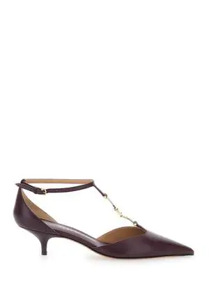 FERRAGAMO Leather Pumps With T-strap And Buckle Detail - Multicolor