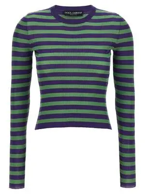 Dolce & Gabbana Striped Ribbed Crew Neck Long Sleeve Sweater