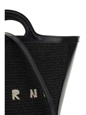 Marni Tropicalia Raffia Bucket Bag With Leather Trim - Black