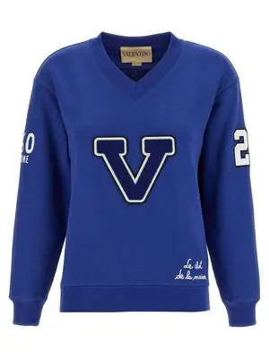 Valentino Garavani V-neck Sweatshirt With Collage And Print Details - Blue