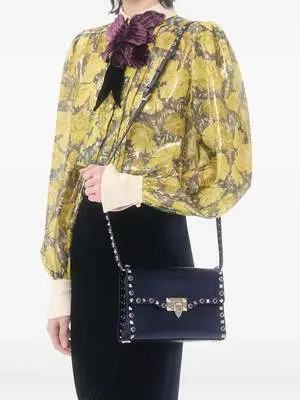 Valentino Garavani Rockstud Small Shoulder Bag In Laminated Leather - Blue