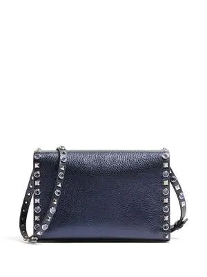 Valentino Garavani Rockstud Small Shoulder Bag In Laminated Leather - Blue