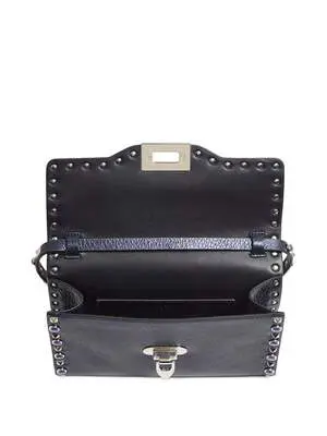 Valentino Garavani Rockstud Small Shoulder Bag In Laminated Leather - Blue