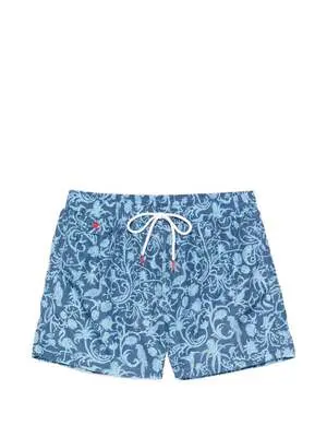 Blue Green Marmo Print Swim Shorts