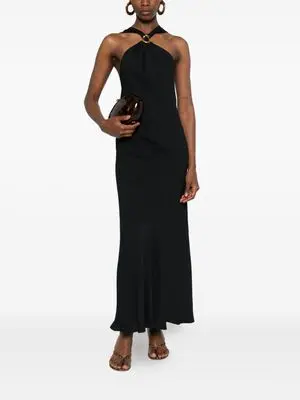 FORTE_FORTE Black Halterneck Ring Detail Silk Blend Long Dress - Multicolor