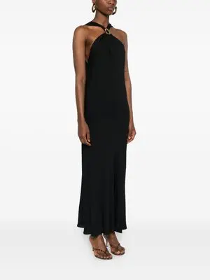 FORTE_FORTE Black Halterneck Ring Detail Silk Blend Long Dress - Multicolor