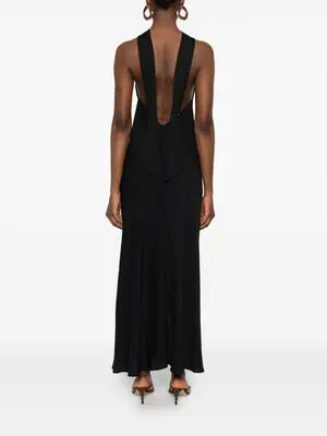 FORTE_FORTE Black Halterneck Ring Detail Silk Blend Long Dress - Multicolor