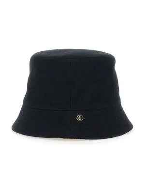 Gucci Black Cotton Bucket Hat With Gg Logo Plate - Multicolor
