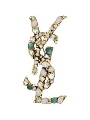 Saint Laurent Cassandre Crystal Brooch - Silver