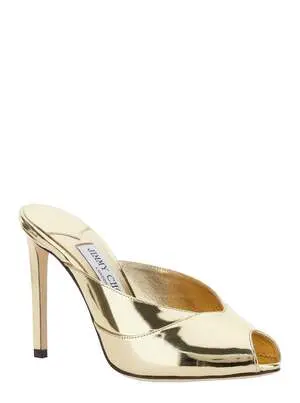 JIMMY CHOO Brigitte Mule 100mm Gold Glitter Heel - Multicolor