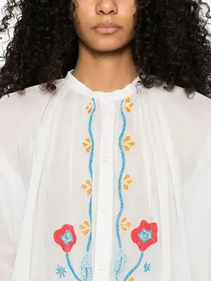 FORTE_FORTE Embroidered Cotton Shirt With Crystal Floral Embellishments - Multicolor