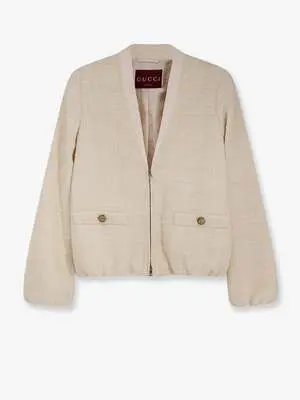 Gucci Checked Cotton Tweed Jacket With Gg Interlocking Details - Multicolor