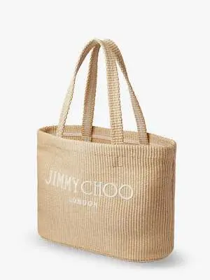 JIMMY CHOO Raffia Shopping Bag With Lettering Logo - Multicolor
