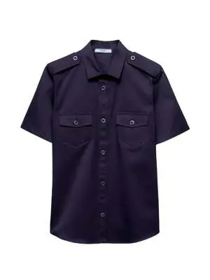 Prada Cotton Short Sleeve Shirt With Classic Collar And Pocket