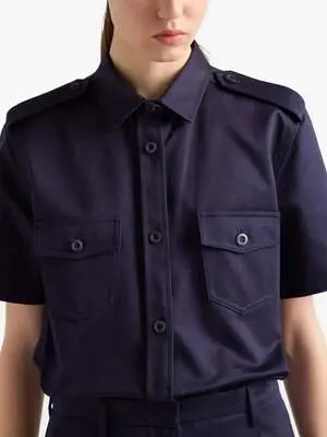 Prada Cotton Short Sleeve Shirt With Classic Collar And Pocket