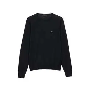 Prada Superfine Wool Crew Neck Sweater With Embroidered Logo - Blue