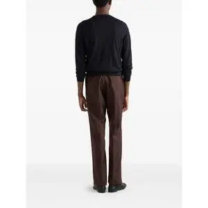 Prada Superfine Wool Crew Neck Sweater With Embroidered Logo - Blue