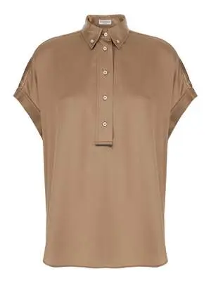 Brunello Cucinelli Beige Stretch Silk Button-down Shirt - Multicolor