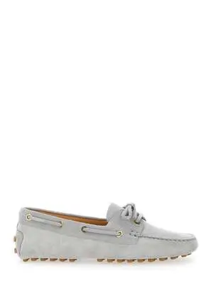 TOD'S Grey Leather Loafers With Rounded Toe And Lace-up Detailing - Multicolor