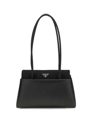 Prada Leather Shoulder Bag With Enameled Triangle Logo - Black